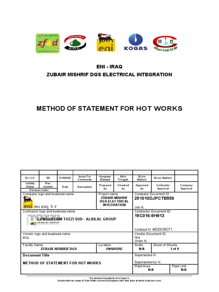 Hot Work Method Statement - Zubair Mishrif | PDF | Welding | Construction