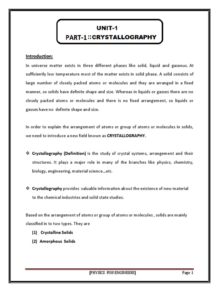 DR - SF Unit1 Part1 Crystallography Notes | PDF | Crystal Structure | Solid