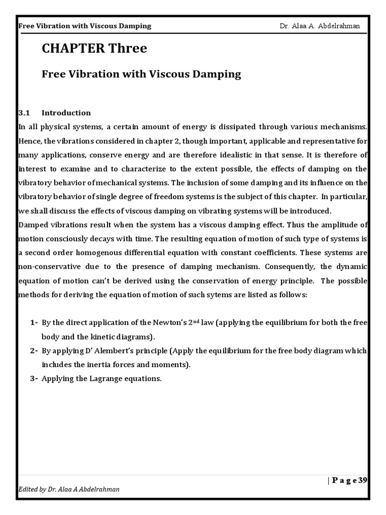 ch3 Free Damped Vibration of SDOF | PDF | Damping | Mechanics