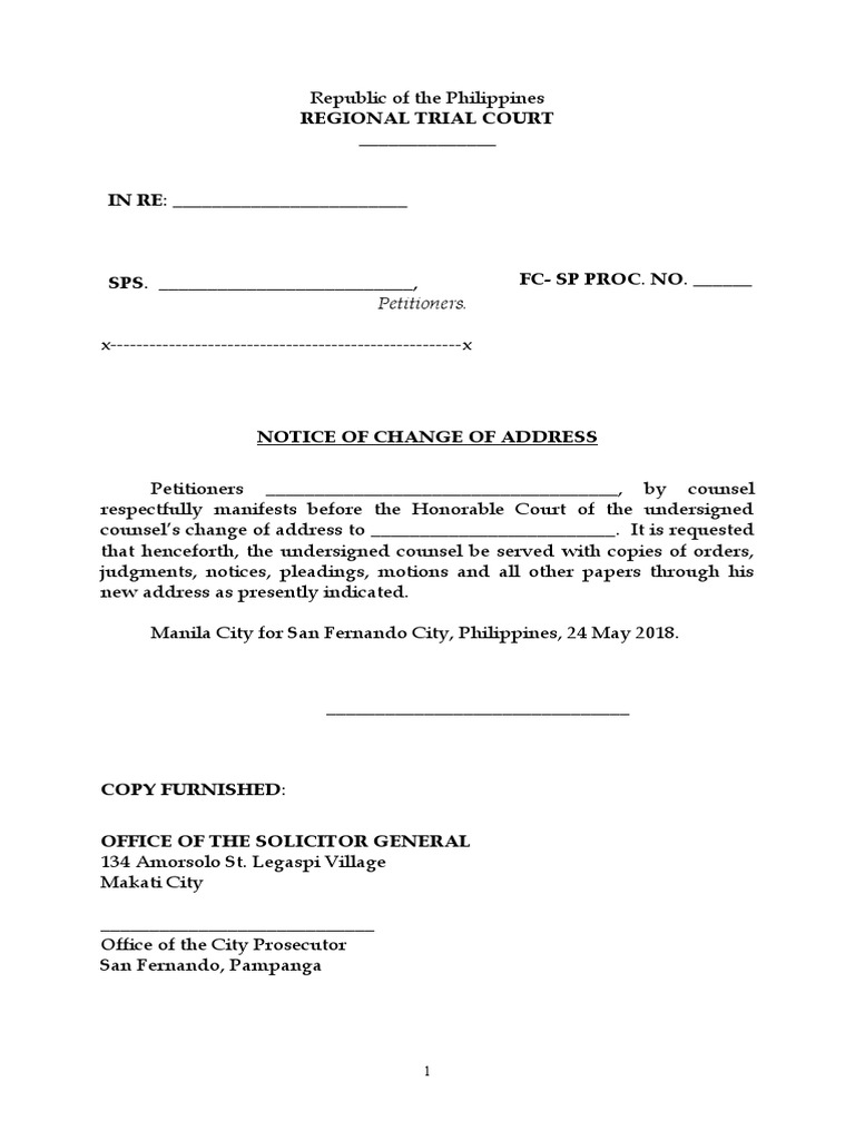 Notice of Change of Address for Counsel | PDF