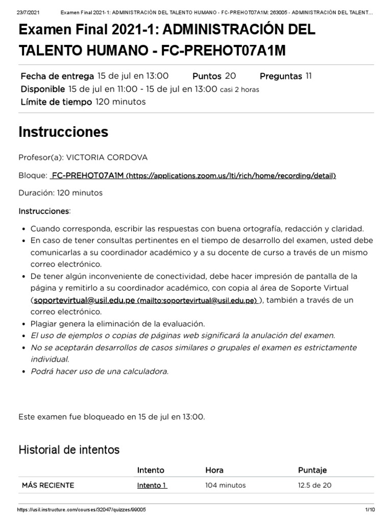 Examen Final RH | PDF | Prueba (evaluación) | Gestión de recursos humanos