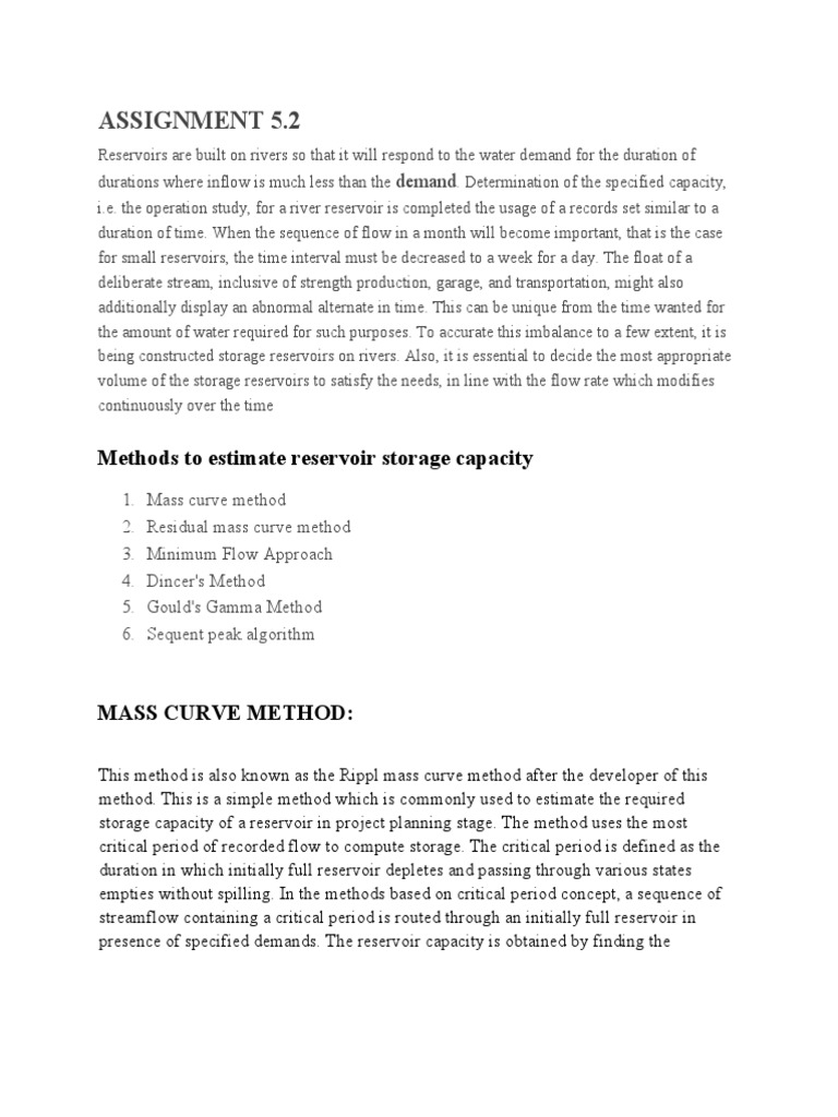 Estimate reservoir capacity using mass curve and sequent peak methods ...