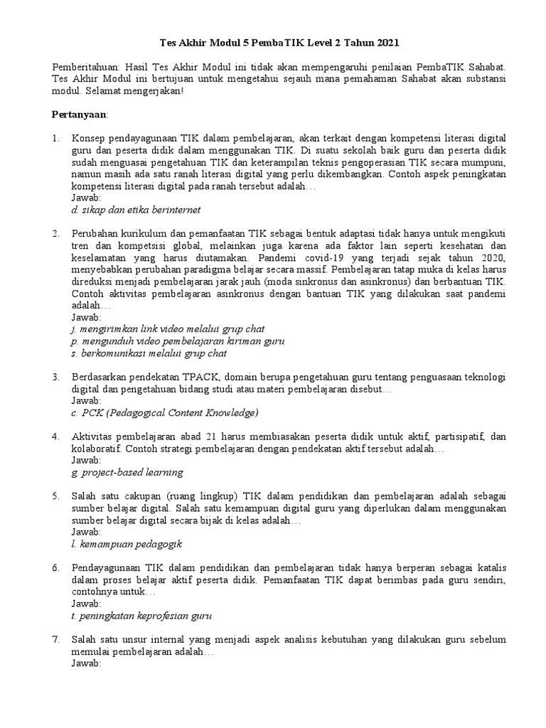 Acep - TAM 5 PembaTIK Level 2 2021 | PDF | Komputer