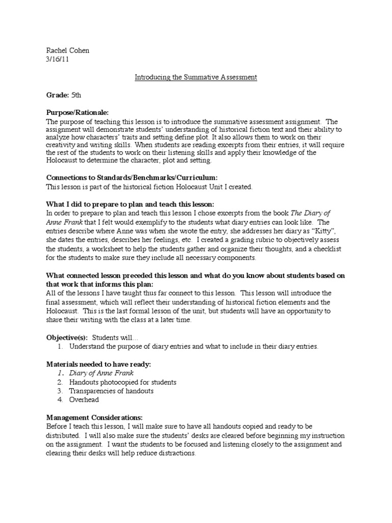 Summative Assessment | PDF | Diary | Learning