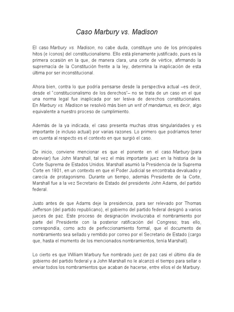 Caso Marbury Vs Madison | PDF | Marbury V. Madison | Juez
