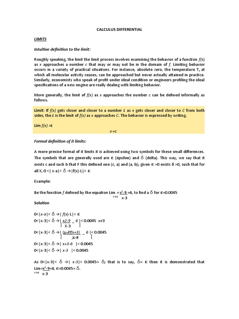 Limits Intuitive Definition To The Limit:: Calculus Differential | PDF ...