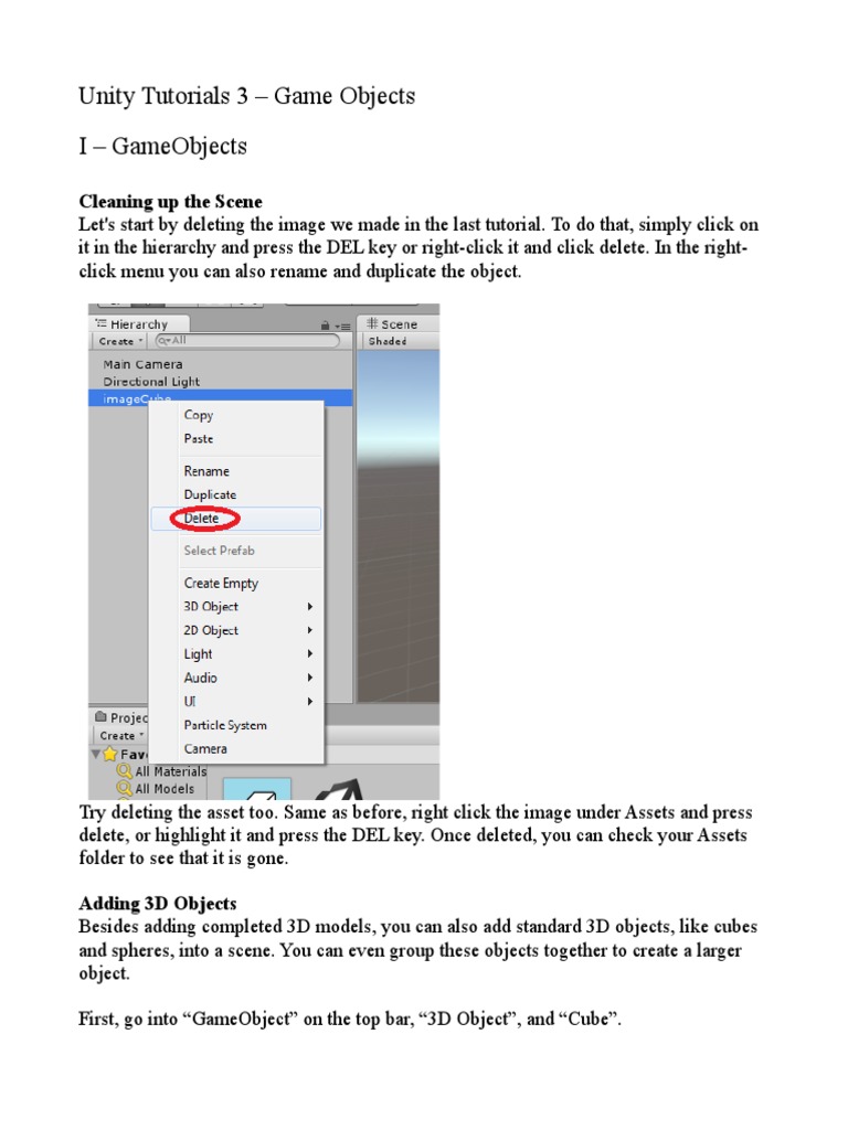 Unity Tutorials 3 - Game Objects I - Gameobjects: Cleaning Up The Scene | PDF | Texture Mapping ...