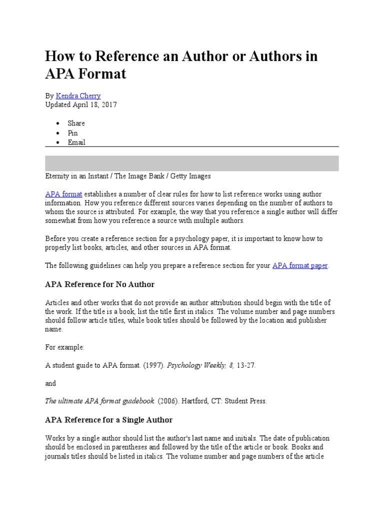 How To Reference An Author or Authors in APA Format | PDF | Apa Style ...