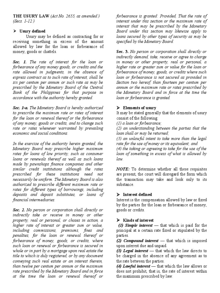 The Usury Law | PDF | Interest | Loans