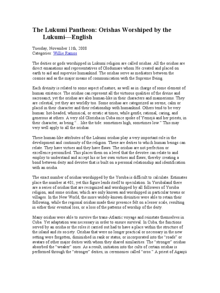The Lukumí Pantheon | PDF | Santería | Religion And Belief