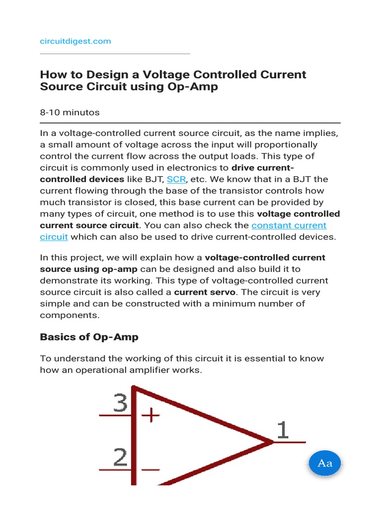 How To Design A Voltage Controlled Current Source Circuit Using Op-Amp | Download Free PDF ...