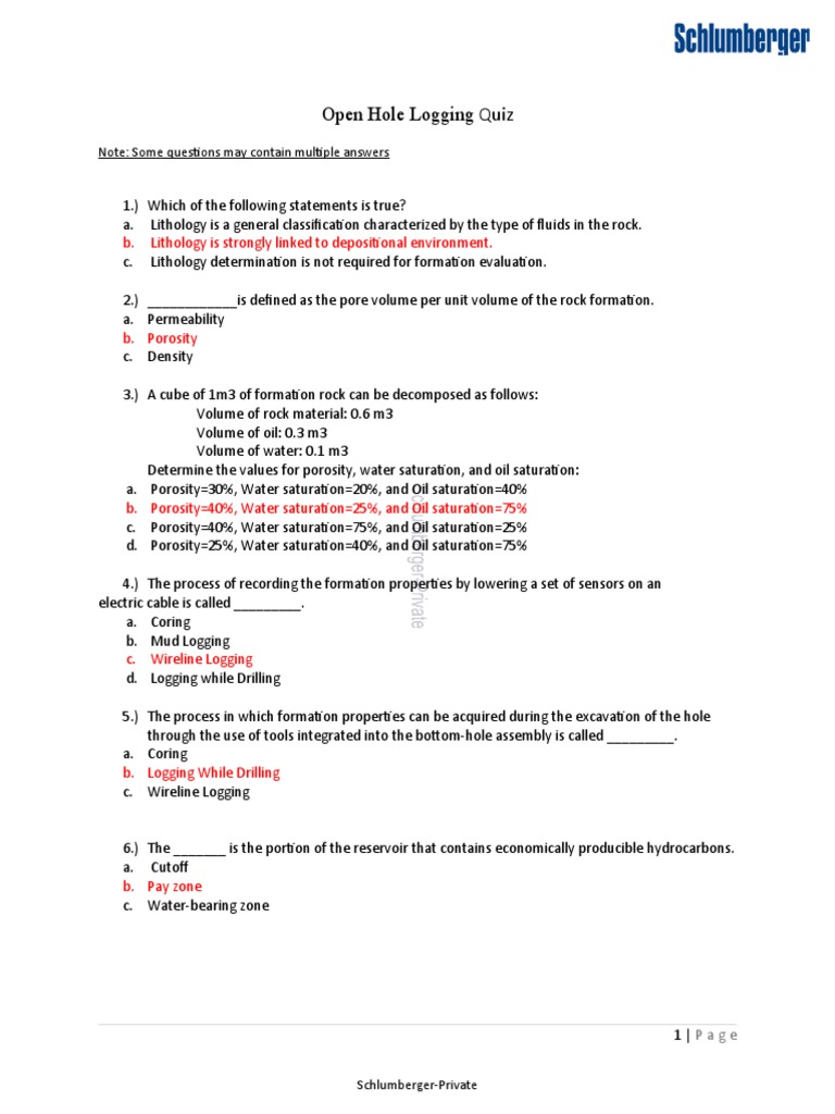 Open Hole Logging Model Answer | PDF | Petroleum | Fuel Production