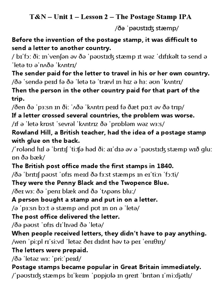T-N - U1 - L2 - IPA The Postage Stamp | PDF | Postage Stamp | Mail