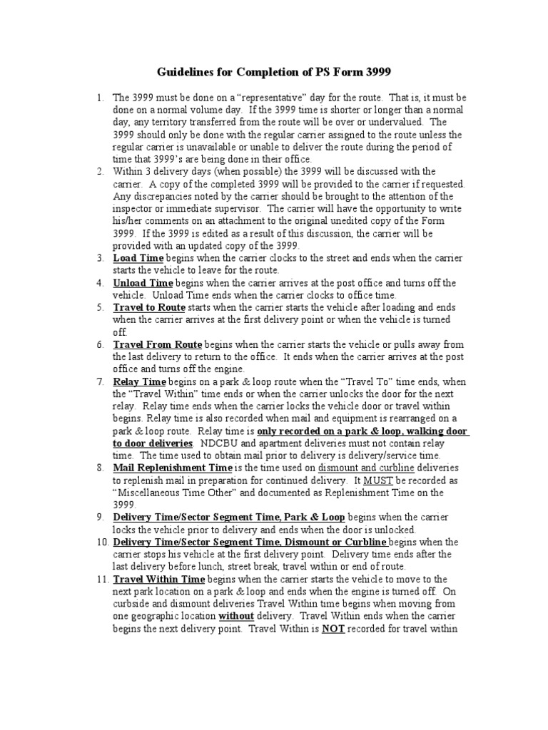 PS Form 3999 Completion Guidelines | PDF | United States Postal Service ...