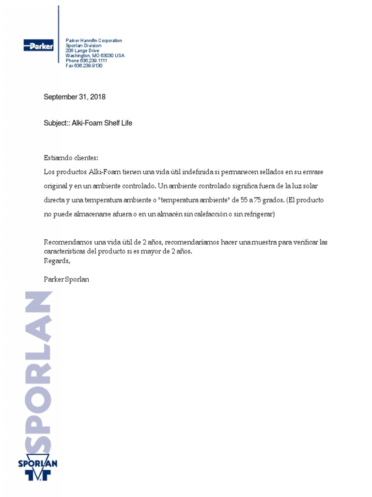 Vida útil de Alki-Foam | PDF