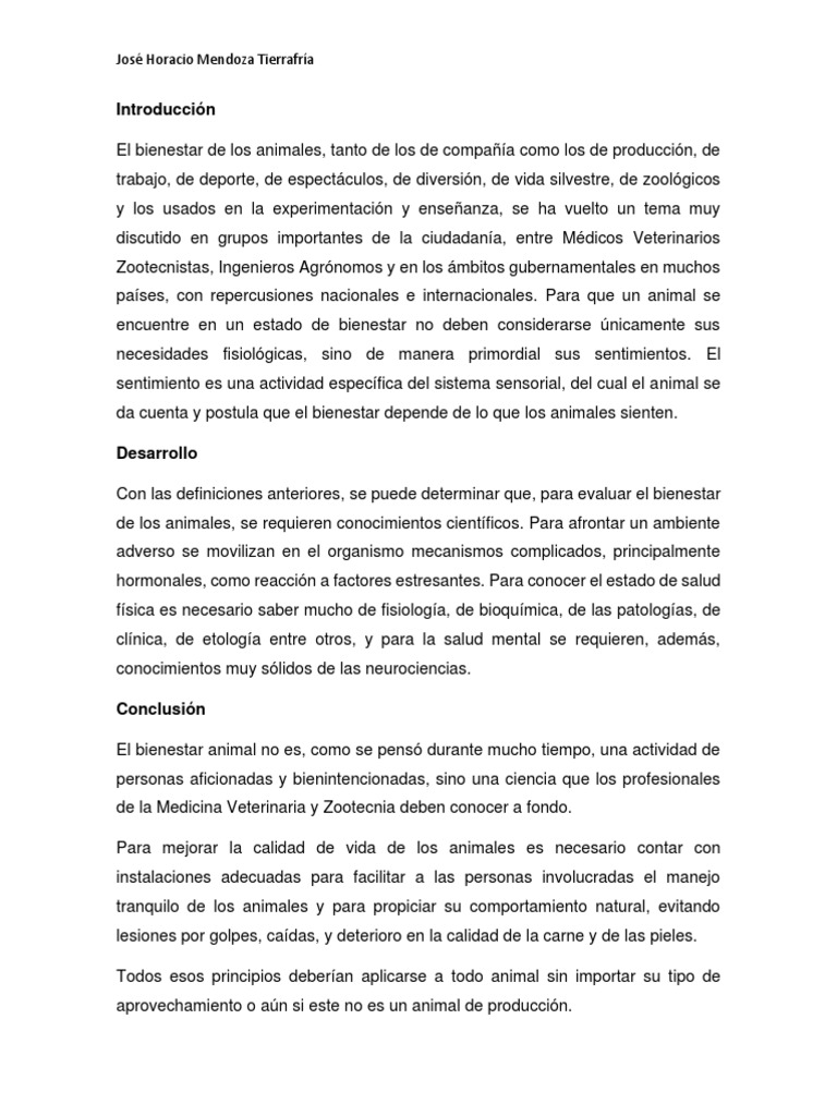 Ensayo Bienestar Animal | PDF