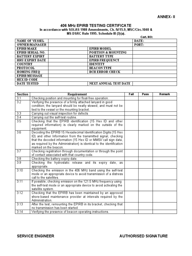EPIRB Testing Procedures and Requirements | PDF | Telecommunications ...