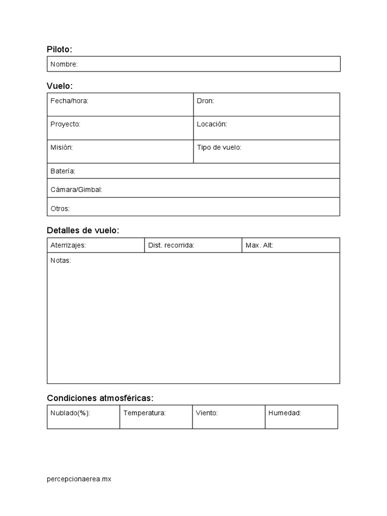 Bitácora De Vuelo Template Pdf