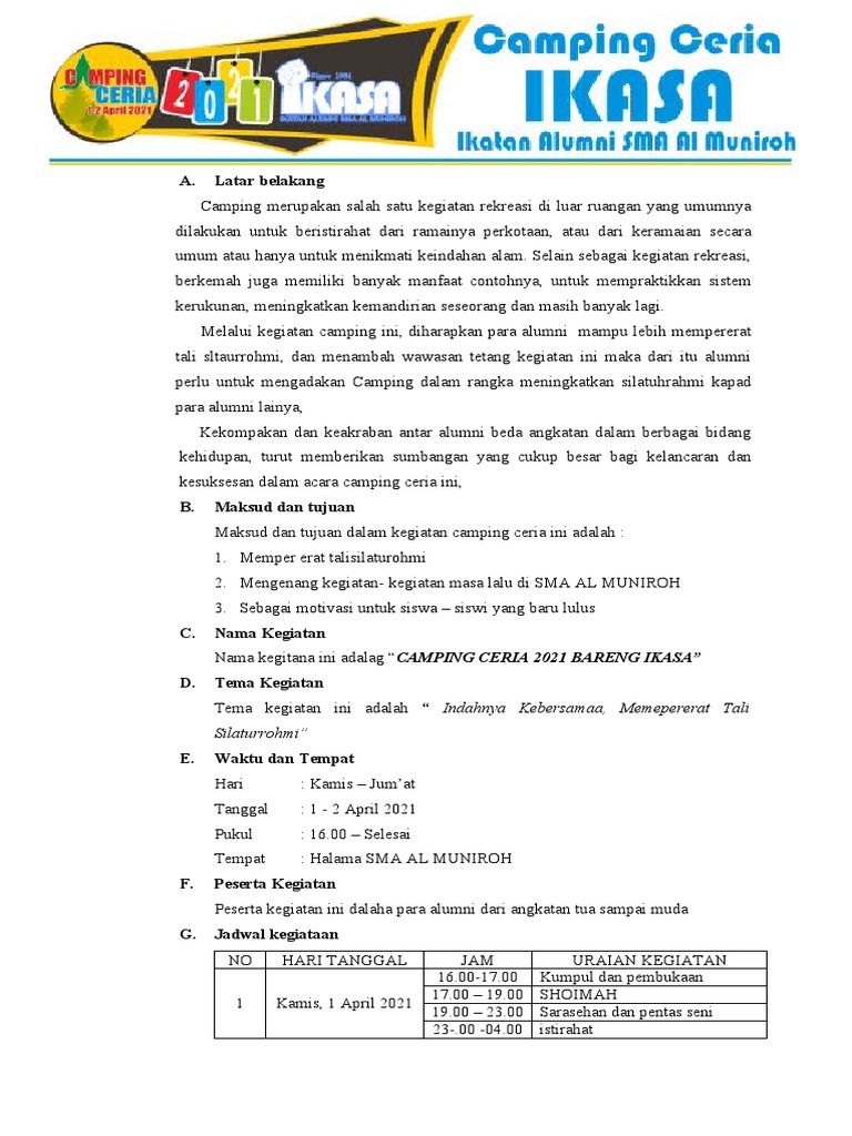 Proposal IKASA CAMPING CERIA | PDF