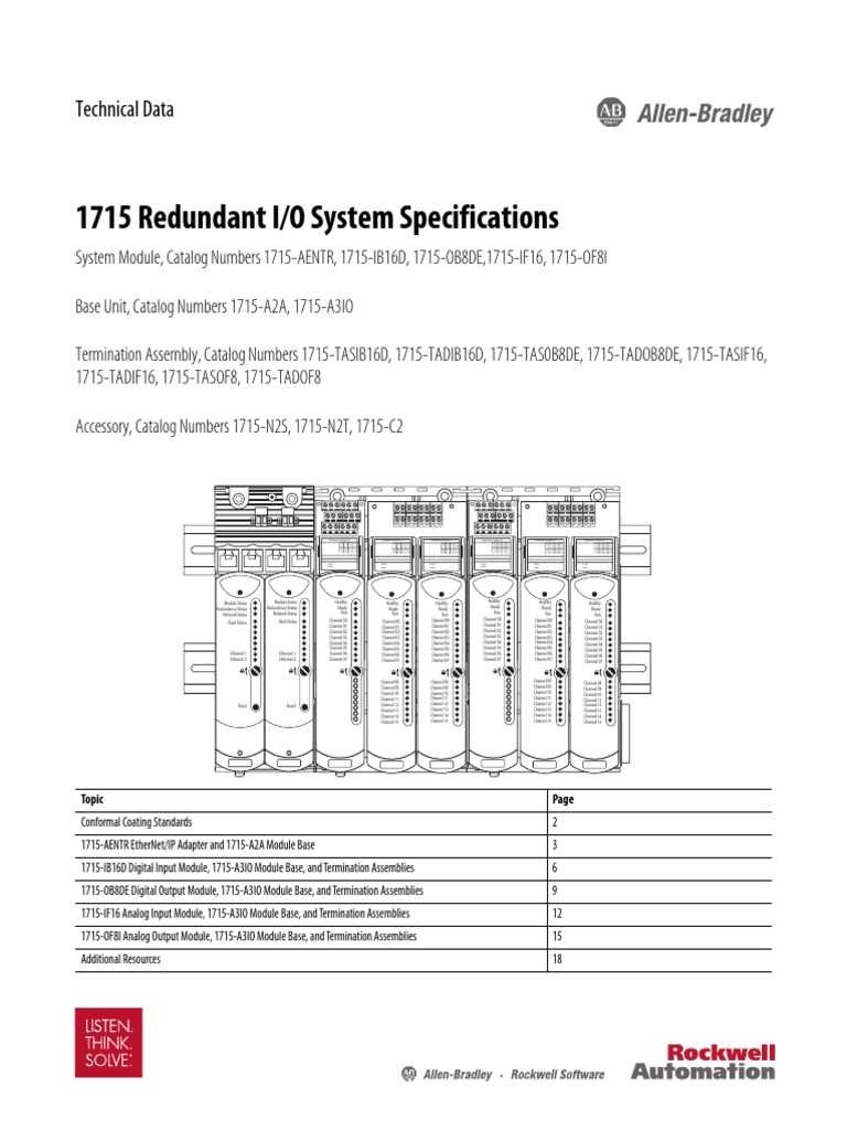 1715 Redundant I/O System Specifications: Technical Data | PDF ...