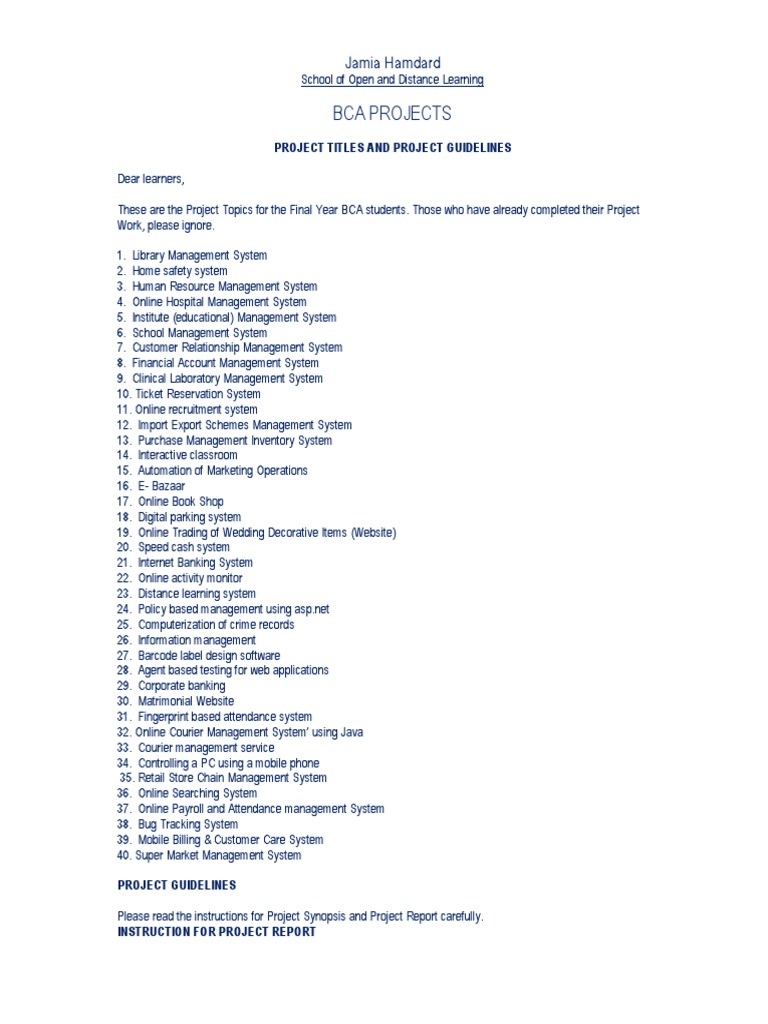 BCA Projects - Project Topics & Project Guidelines | PDF | Unit Testing ...
