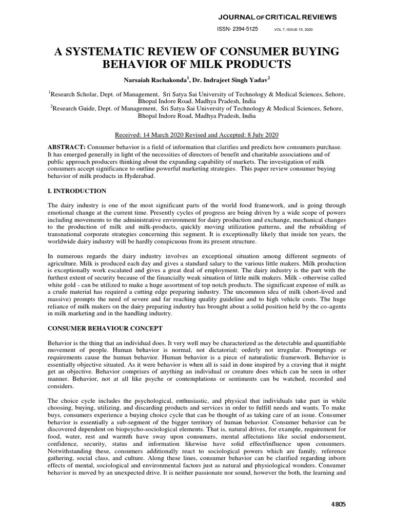 A Systematic Review of Consumer Buying Behavior of Milk Products | PDF ...