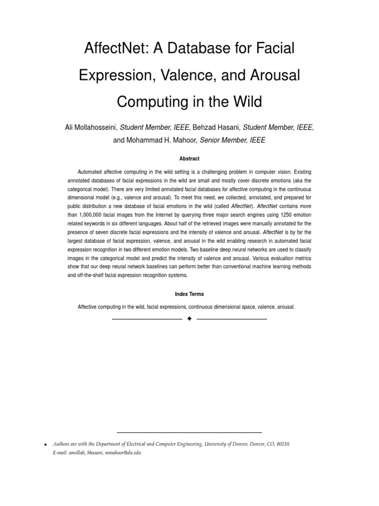 AffectNet Onecolumn-2 | PDF | Deep Learning | Affect (Psychology)