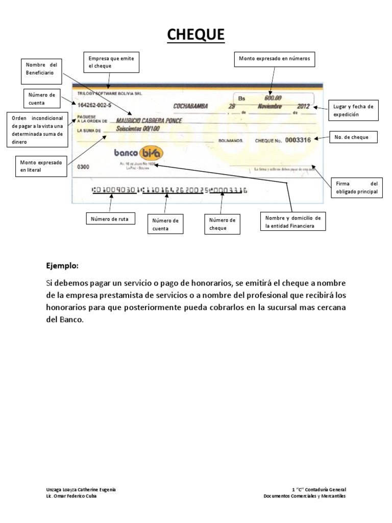 Partes y requisitos del cheque | PDF | Cheque | Pagaré