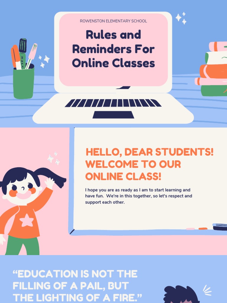 Blue and Pink Colored Classroom Rules and Online Etiquette Education ...
