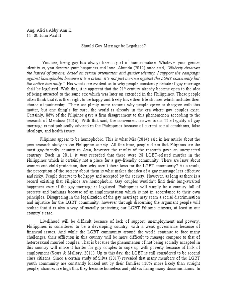 Position Paper On Same Sex Marriage in The Philippines | PDF | Marriage ...