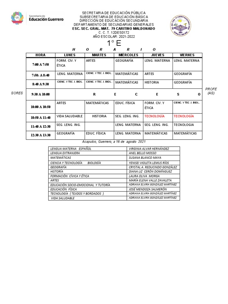Horarios de Escuela | PDF