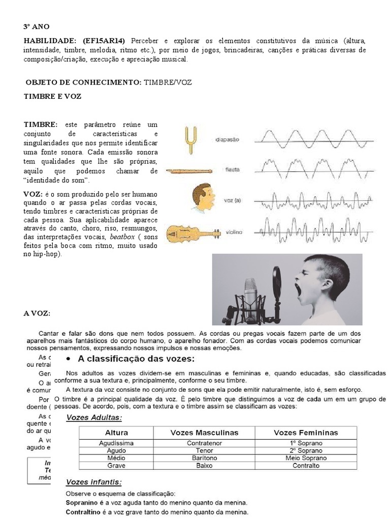 3º Ano - Timbres, Voz | PDF