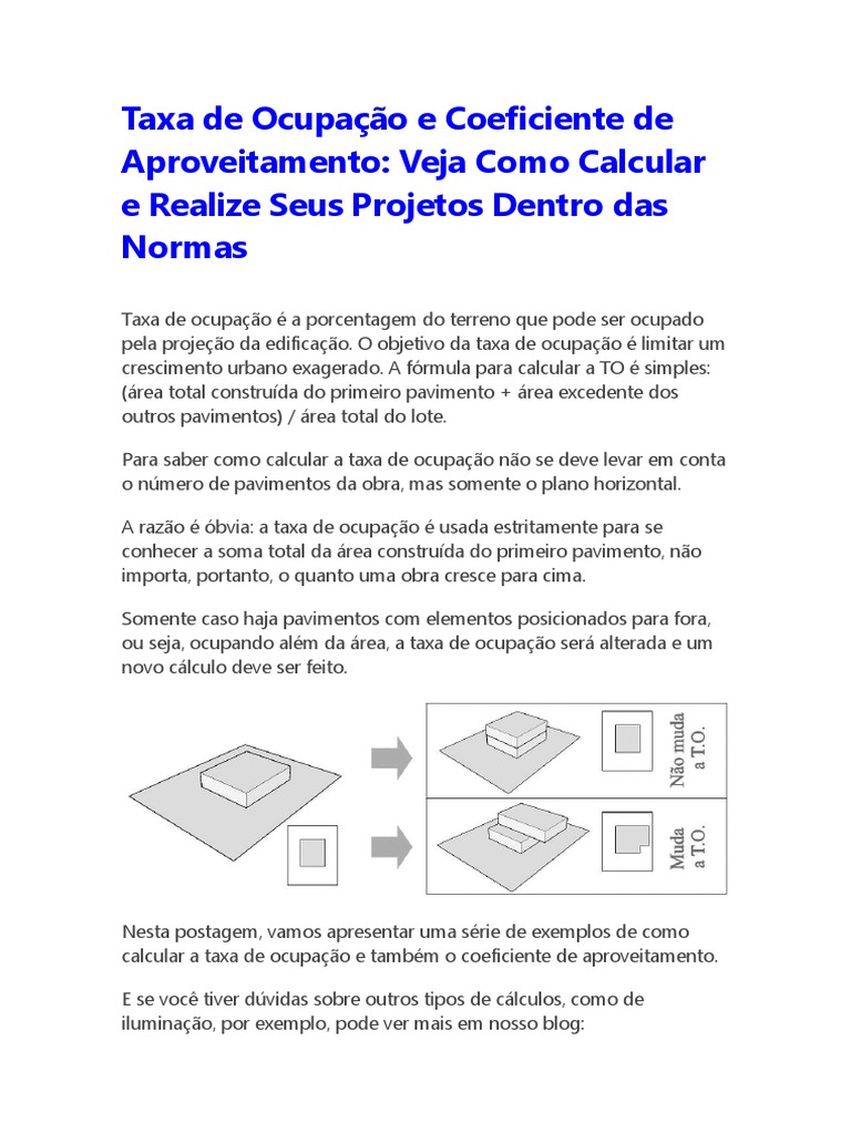 Taxa De Ocupação E Coeficiente De Aproveitamento Pdf Cálculo