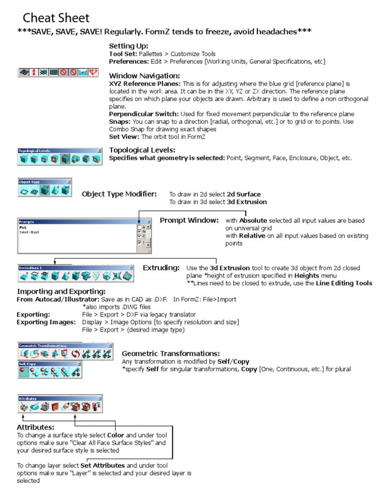 FormZ Cheat Sheet | PDF | Plane (Geometry) | Extrusion