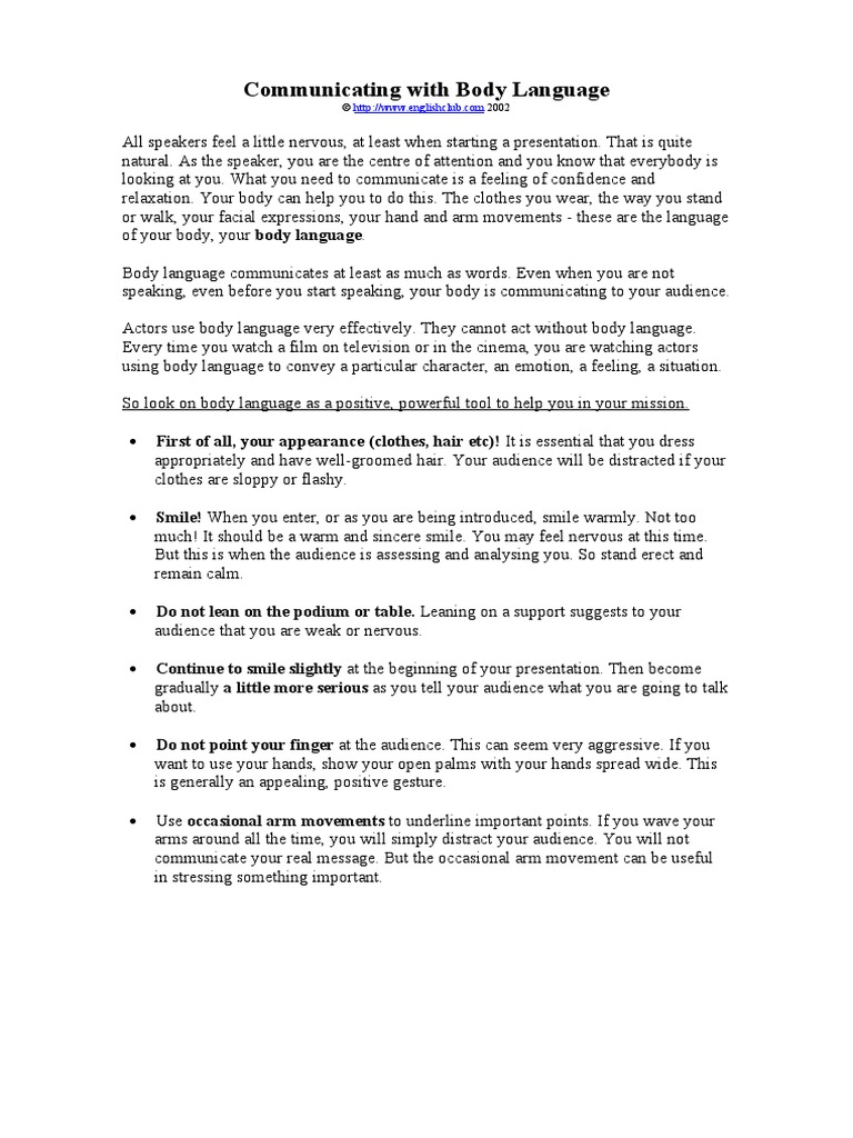 Presentations BodyLanguage | PDF | Body Language | Human Communication