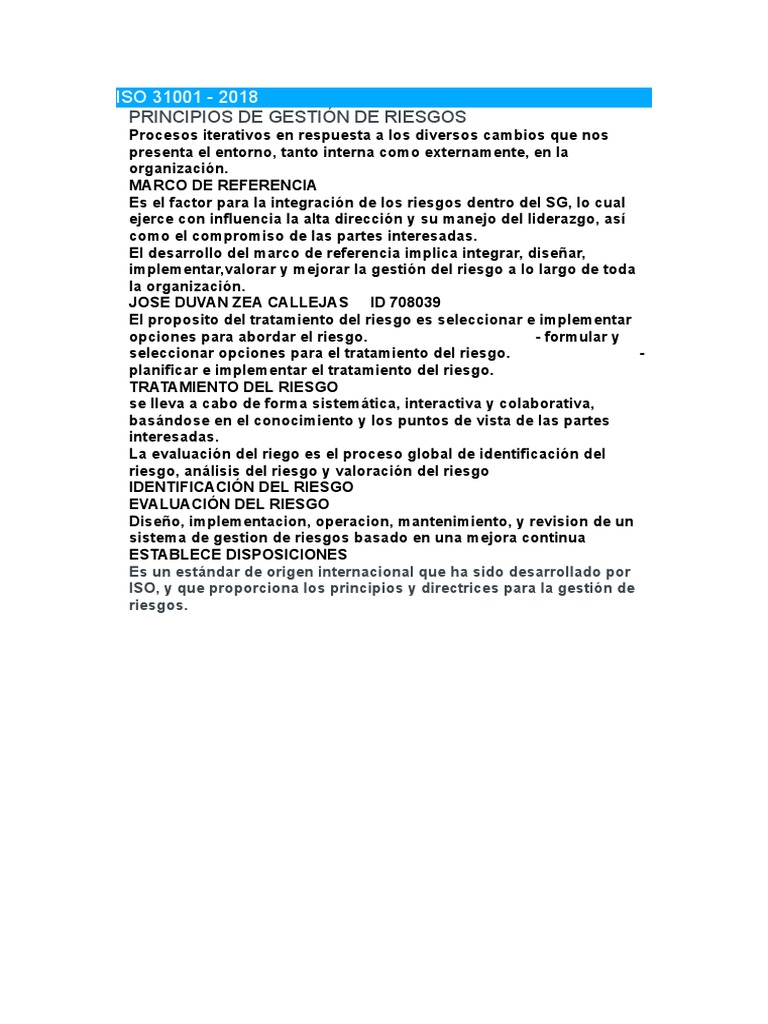 ISO 31001: Principios de Gestión de Riesgos | PDF