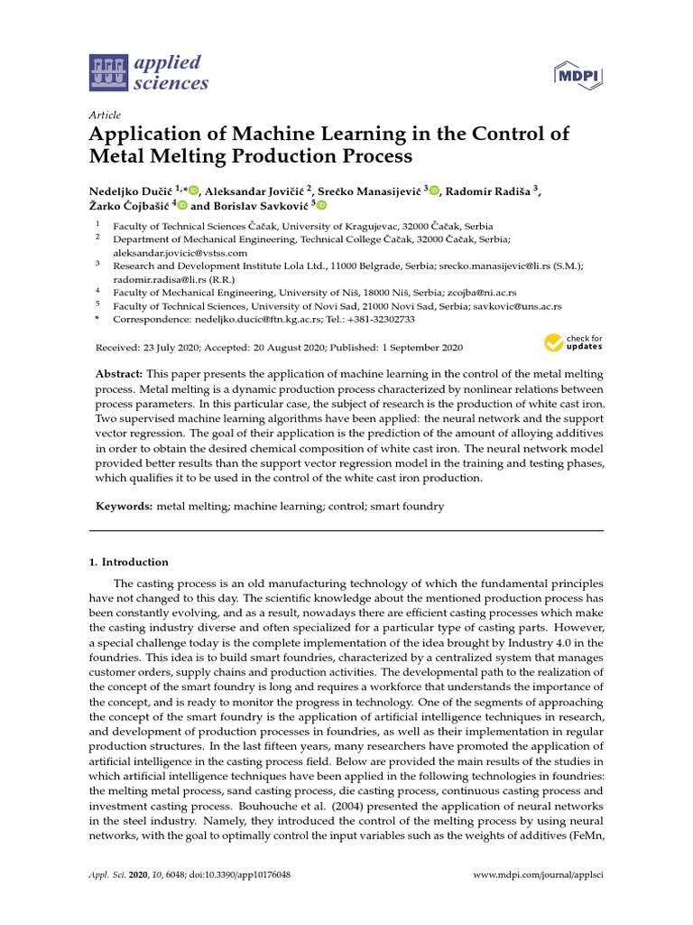 Application of Machine Learning in The Control Ofmetal Melting ...