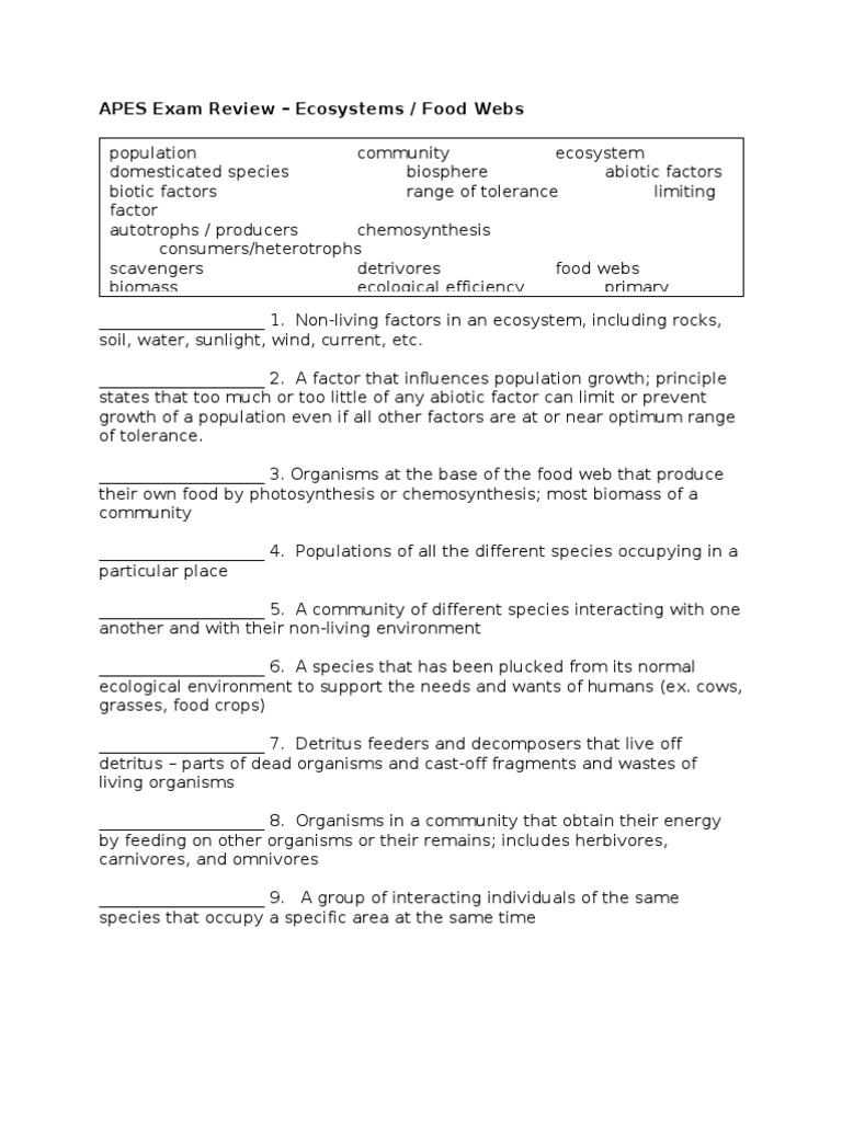 APES Exam Review - Ecosystems, Food Webs | PDF | Food Web | Ecosystem