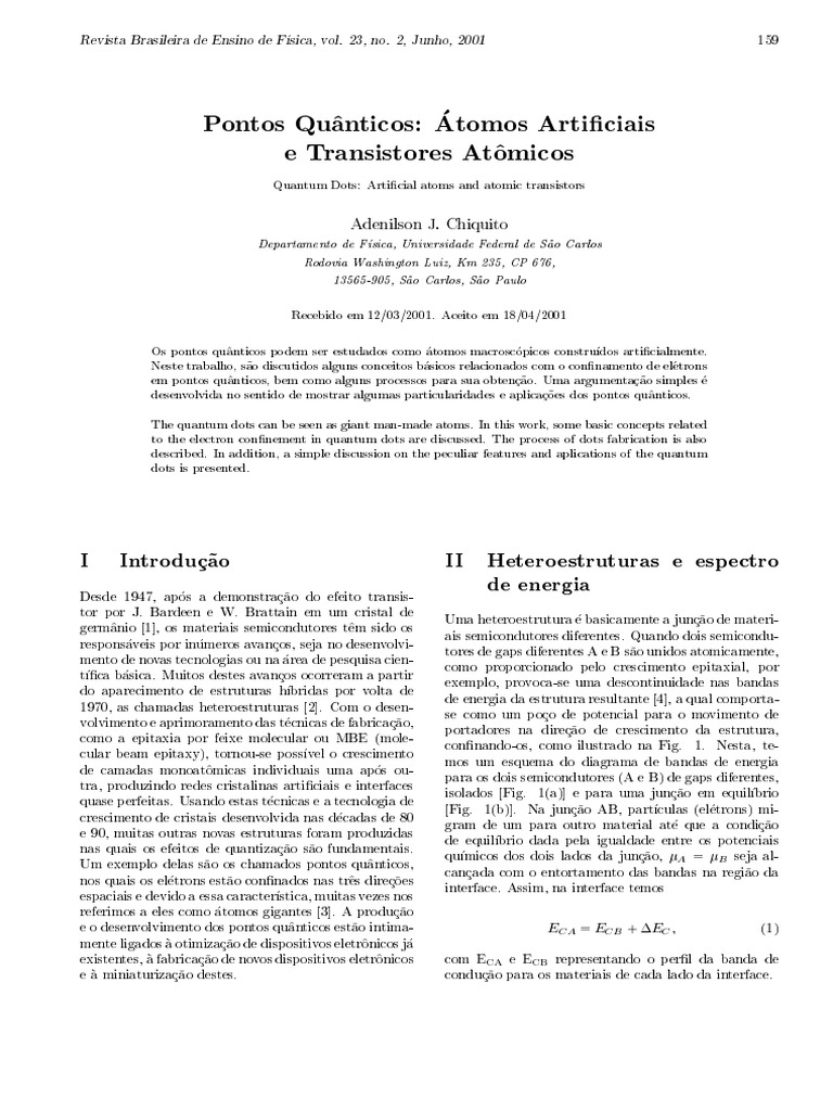 Pontos Quânticos. Átomos Artificiais e Transistores Atômicos | PDF ...