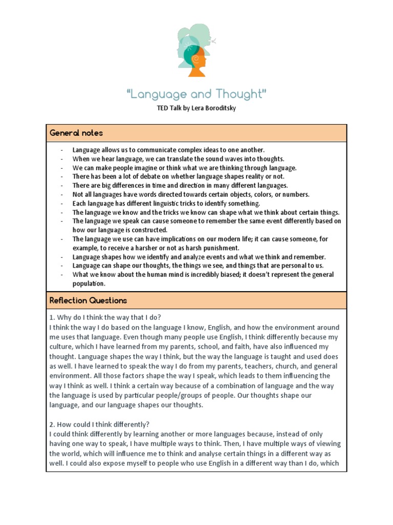 Ted Talk Language Thought - Ib Ela 11 - Lauren Andrade | PDF | Thought ...