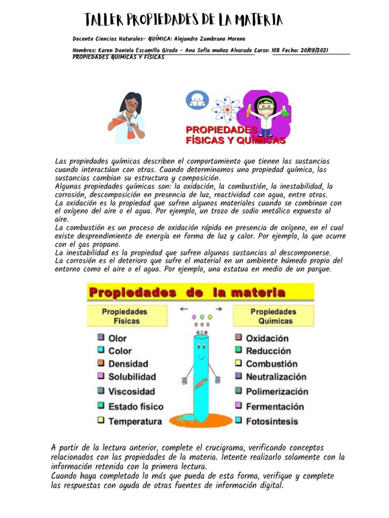 Taller Propiedades de La Materia PDF | PDF | Importar | Oxígeno