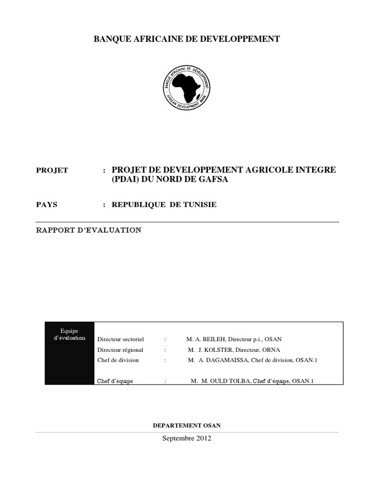 Tunisie - Projet de Développement Agricole Intégré (PDAI) Du Nord de ...
