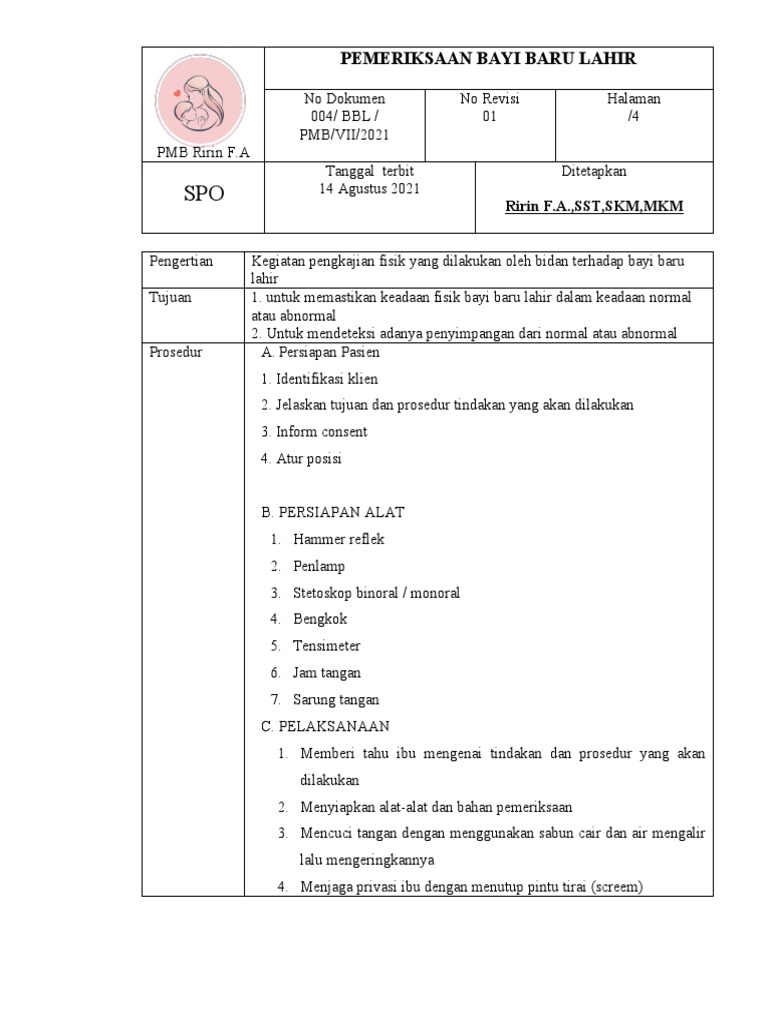 SOP Pemeriksaan BBL | PDF