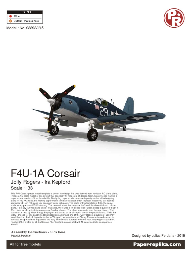 F4U Corsair 1/33 Papercraft | PDF | Aviation | Unrest