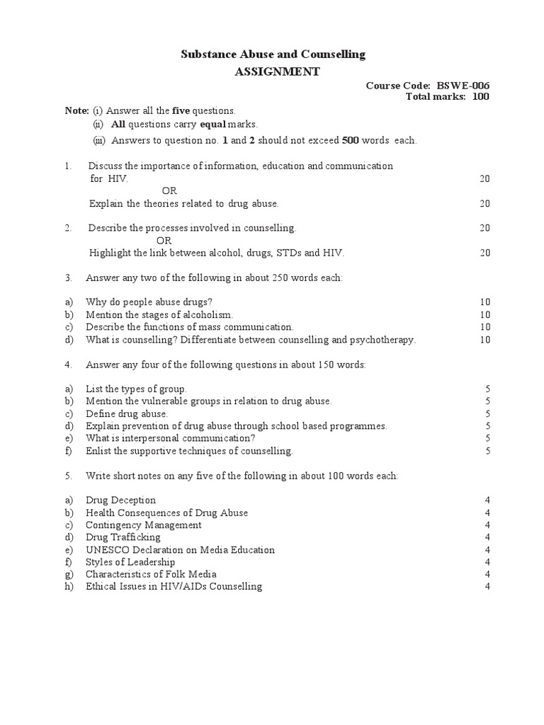 Substance Abuse and Counselling Assignment: (Ii) (Iii) 1 | PDF ...