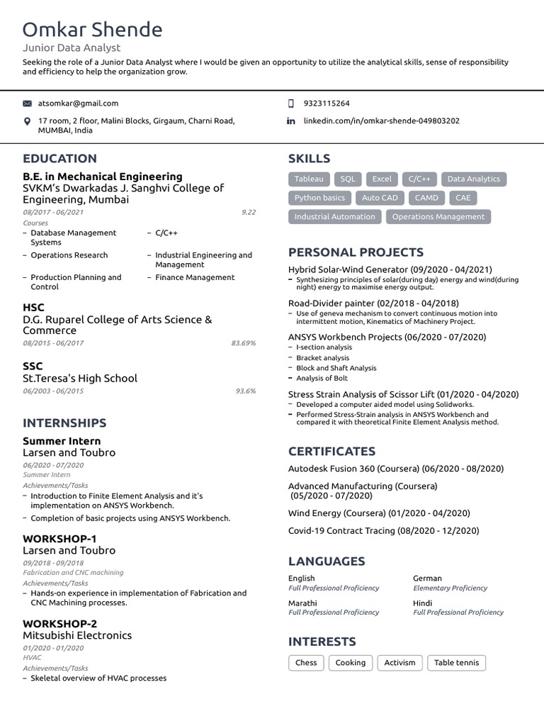 Omkar Shende: Education Skills | PDF | Engineering | Mechanical Engineering