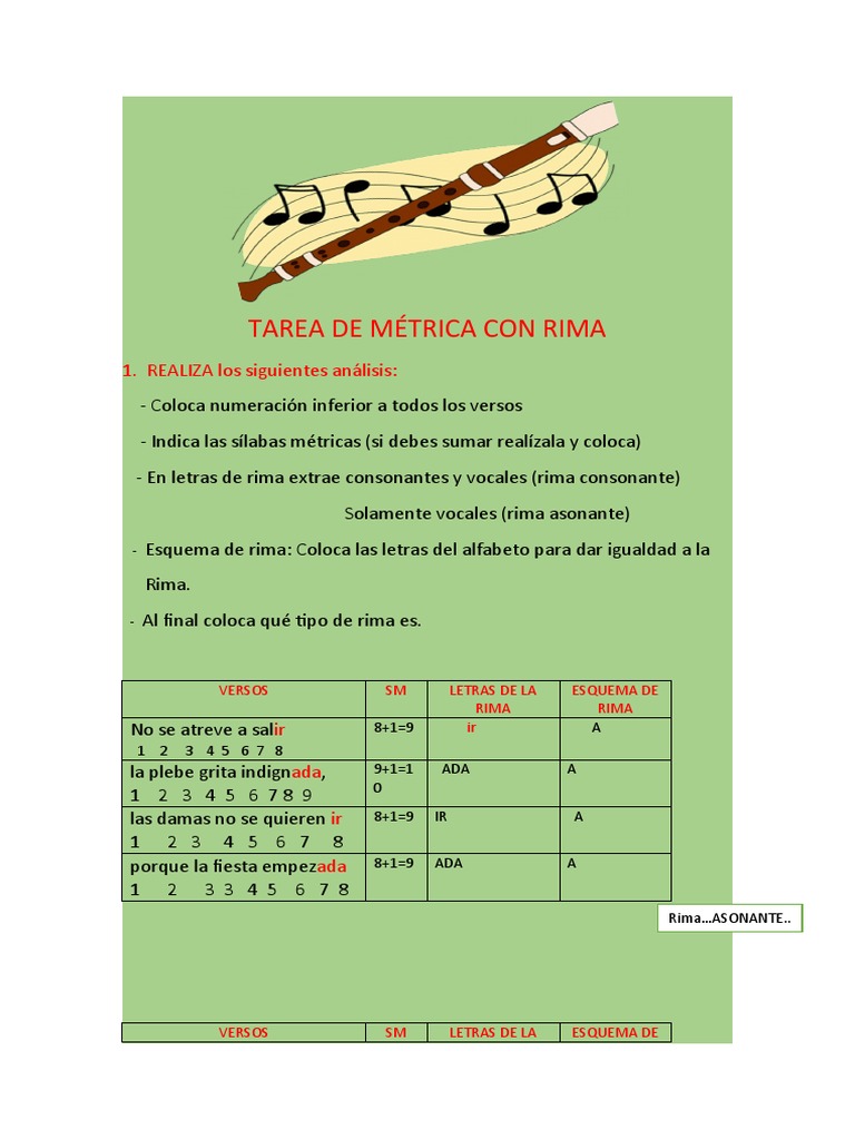 Tarea de Métrica Con Rima | PDF | Rima | Metro (poesía)
