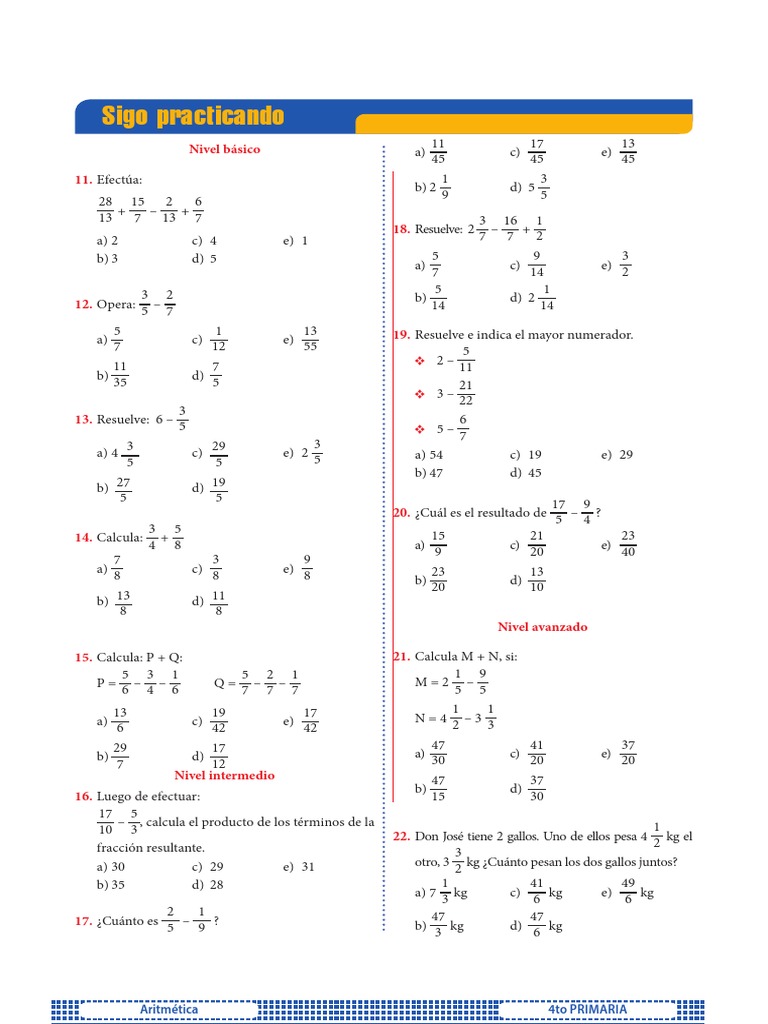 Adición y Sustracción de Fracciones Sigo Practicando | PDF