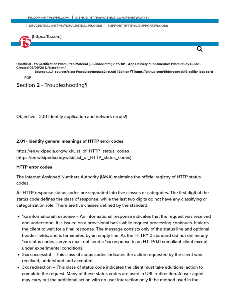 2.01 - Identify General Meanings of HTTP Error Codes | PDF ...