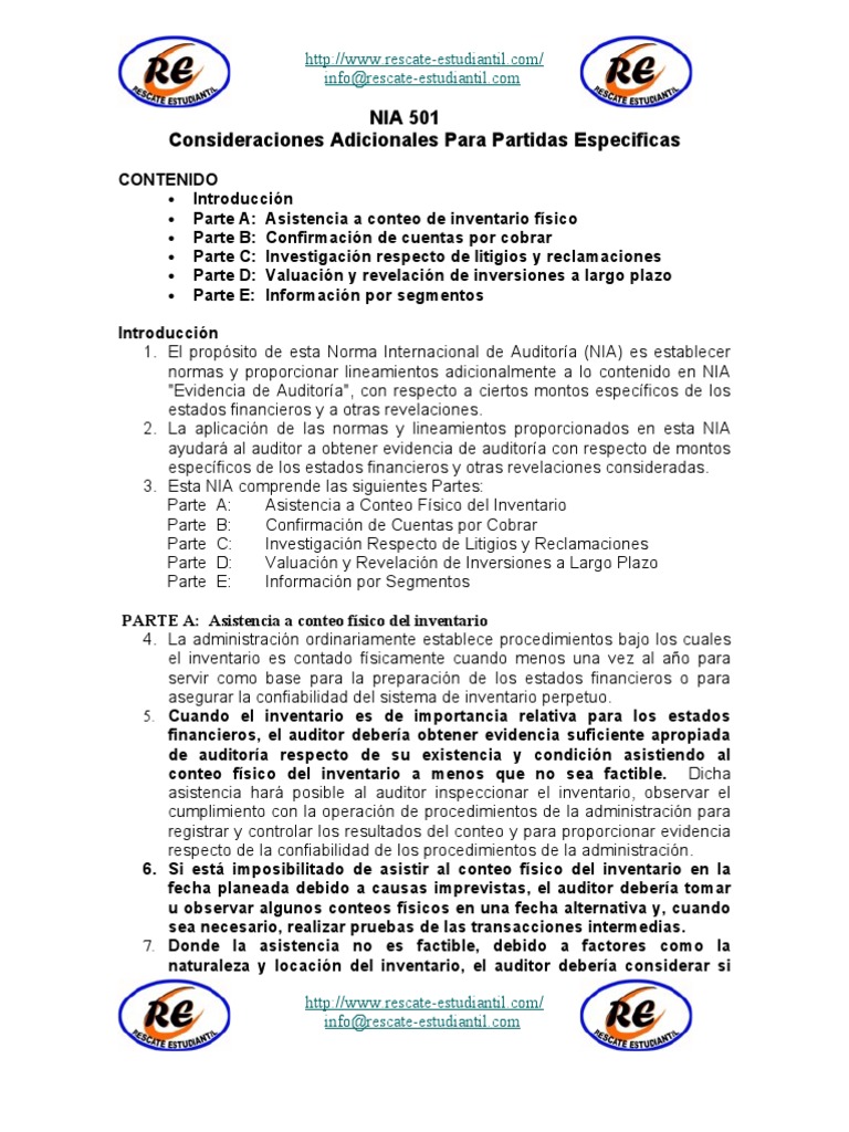 Nia 501 | PDF | Contralor | Auditoría